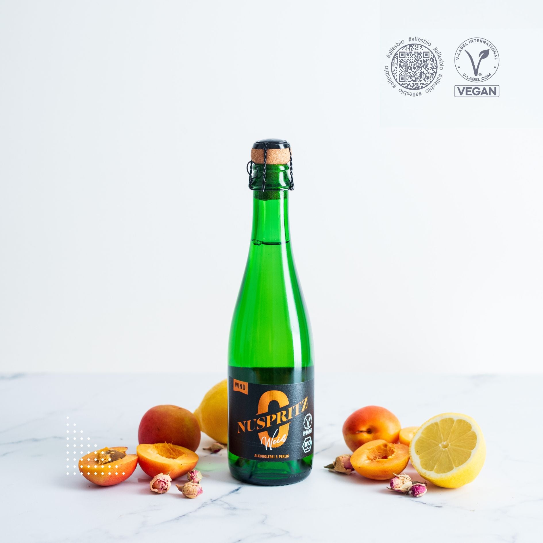 Alkoholfreier veganer Sekt Nuspritz in weiß als Piccolo – WINU